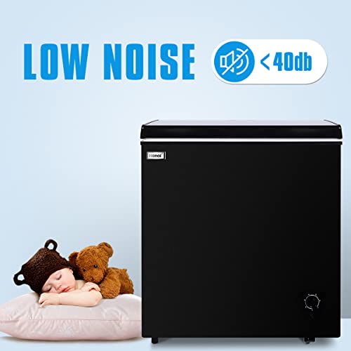 5.0 Cu. Ft Deep Freezer WANAI Chest Freezer Small Freezers with Storage Basket Top Open Door Mini Compact Freezer 7 Temperature Control for Home Garage Apartment Kitchen Office Black