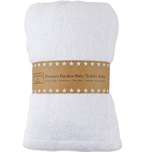 Channing & Yates Premium Boutique Toddler Robe - Organic Hooded Bathrobe Towel - Soft Towel Robe - Toddler Bath Essentials (White)
