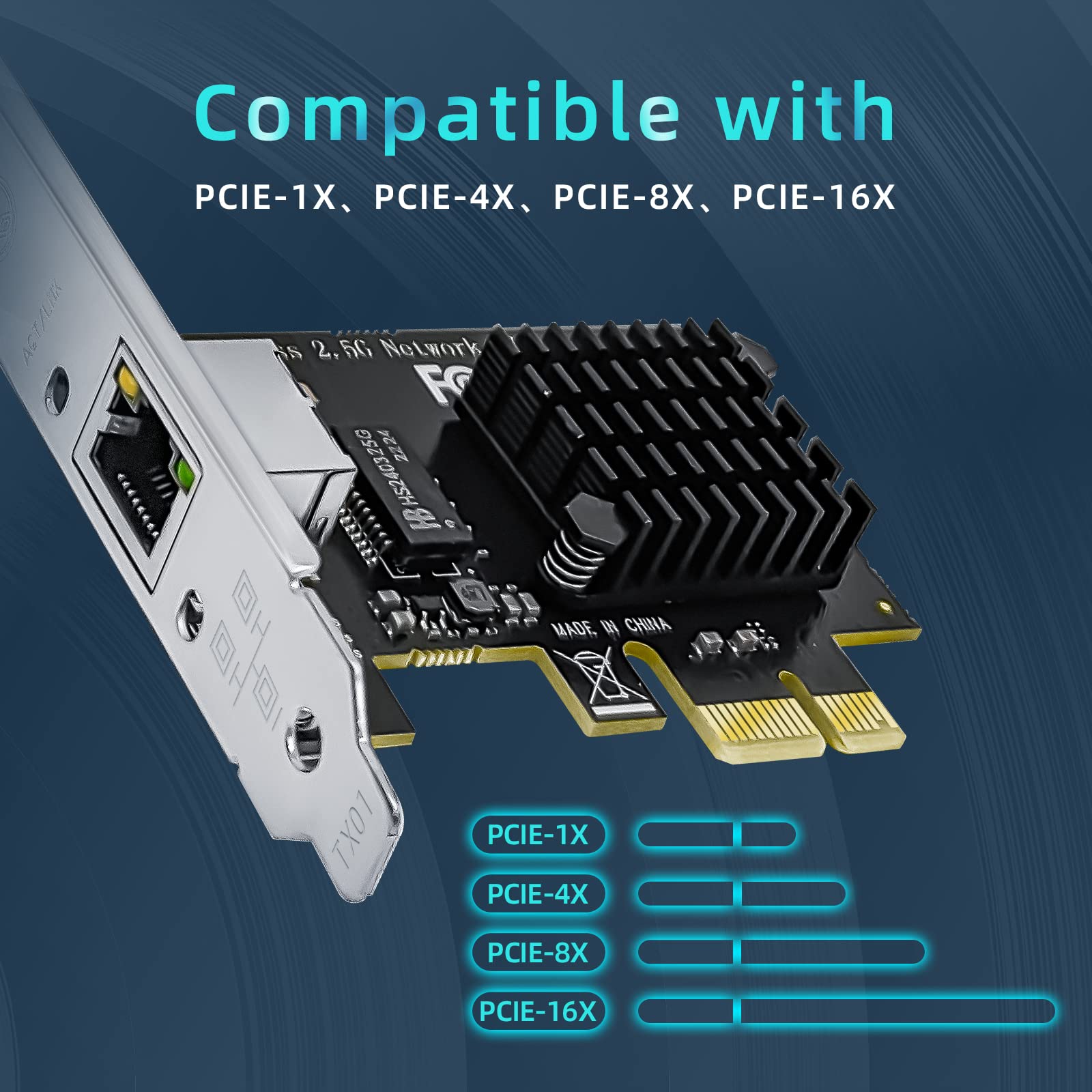 2.5GBase-T PCIe Network Adapter 2.5 gb Ethernet Card,RLihm 2.5gb Network Card RJ45 LAN Port,2500/1000/100Mbps,1 Port,for Gaming/Office, Support Windows/Linux with a Low Profile Bracket,I225-V Chipset