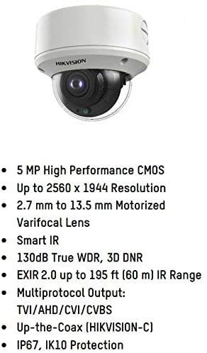 HIKVISION DS-2CE59H8T-AVPIT3ZF 5MP Ultra-Low Light IR Outdoor 4in1 TVI/AHD/CVI/CVBS Dome Camera with 2.7 mm to 13.5 mm Motorized Varifocal Lens, BNC Connection