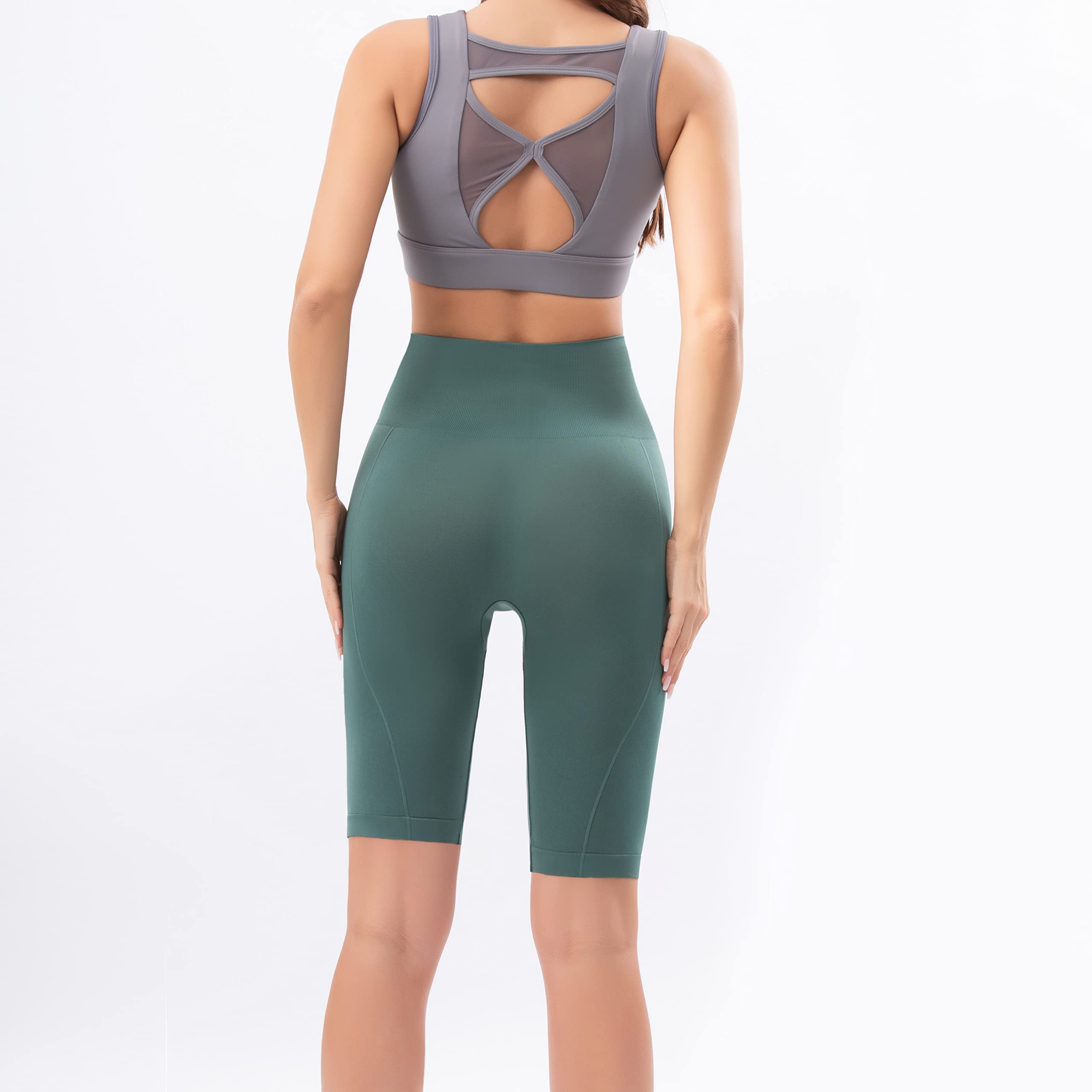 2 Pack Workout Yoga Shorts for Women High Waisted Tummy Control Athletic Workout Shorts (2 Piece) Green