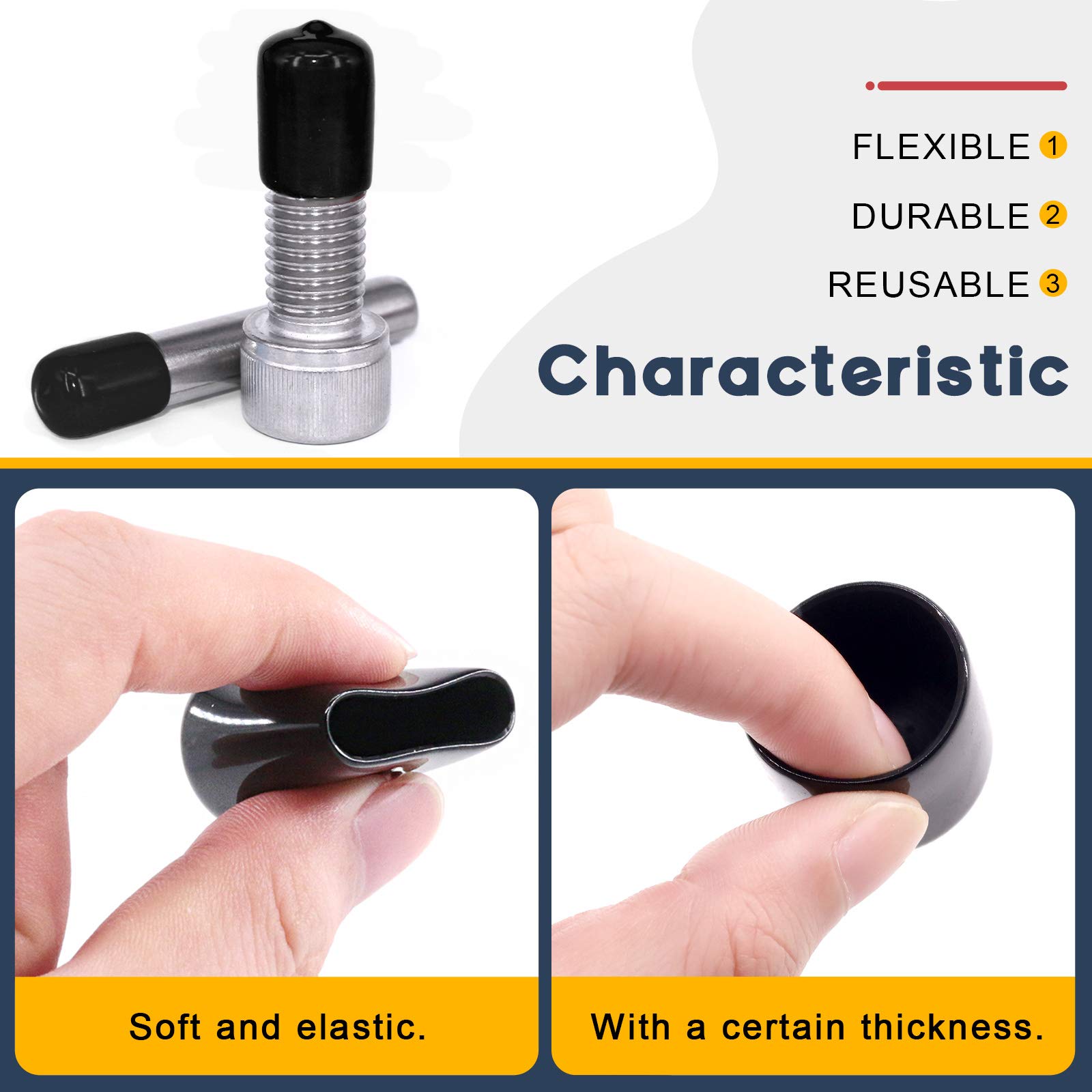 Hilitchi 48 Pcs Black Vinyl Flexible Pipe Post Bolt Screw Rubber Thread Protector Cover Pipe Post Rubber End Caps(1/4inch to 1 1/2inch)