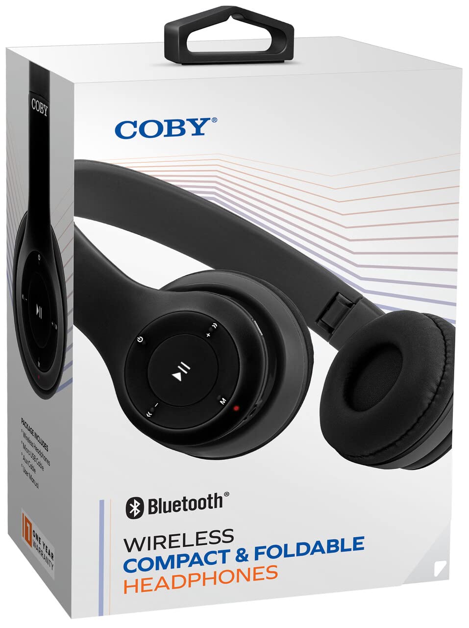 Coby Bluetooth Headphones, Wireless Headphones with Mic Built-in, AUX, Hands-Free Calling, Over-Ear Foldable Headset, Rechargeable, 5-HR Play