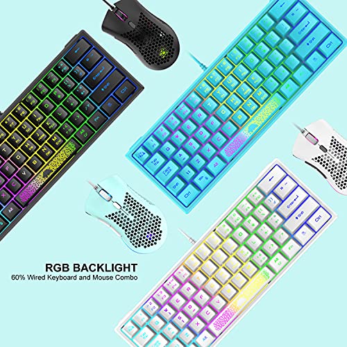 60% Gaming Keyboard and Mouse Combo Samll Mini RGB Backlight Mechanical Feeling and Honeycomb Optical Mouse, Mouse pad for Gamers and Typists