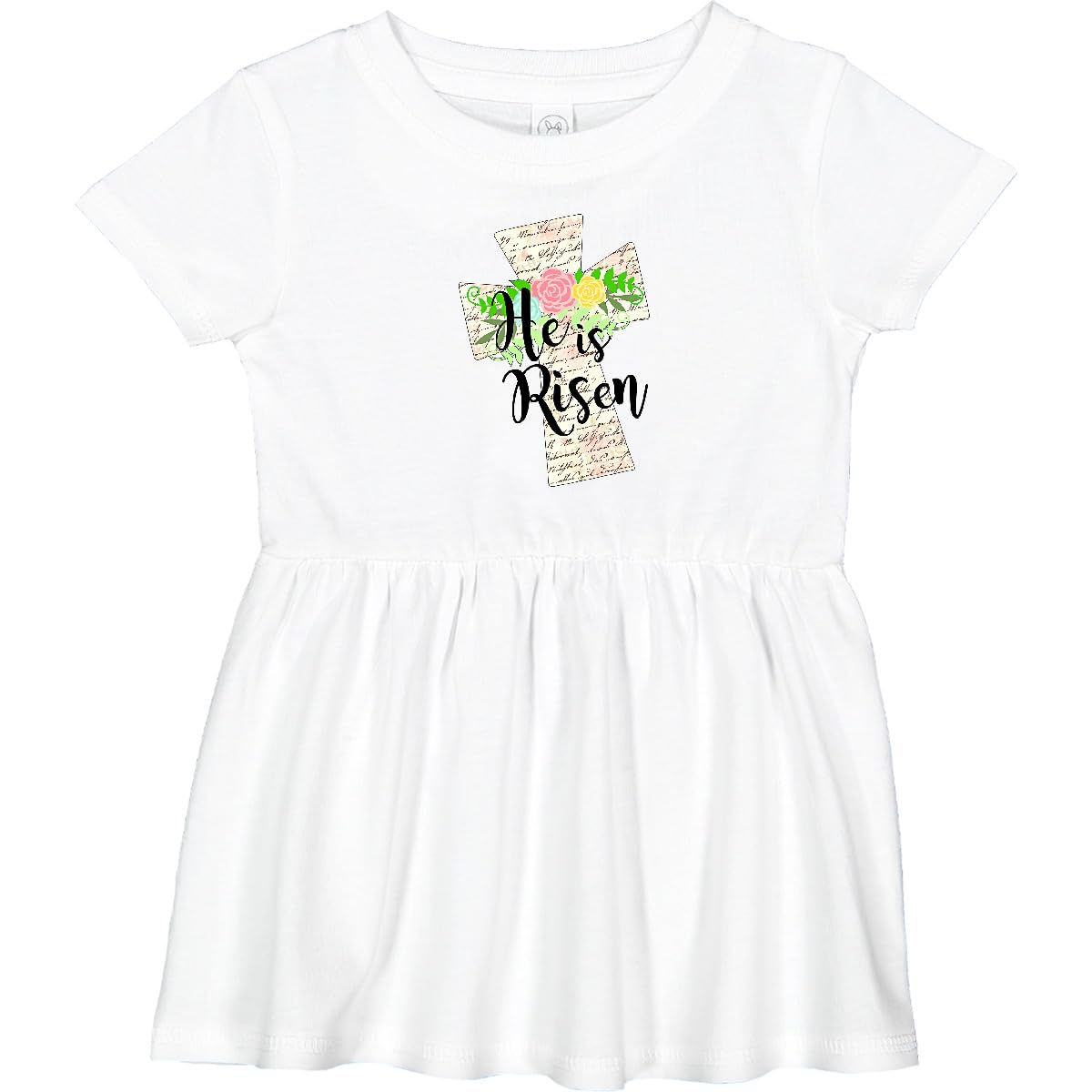 inktastic He is Risen Cross with Script and Flowers Infant Dress 24 Months White 3e566