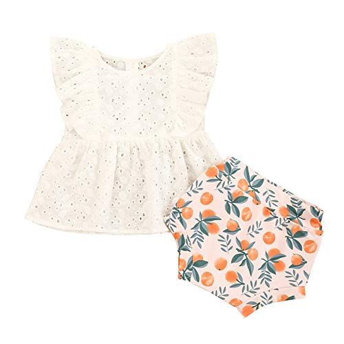 Mubineo Toddler Baby Girl Summer Ruffle Sleeveless Lace Tops Bloomers Shorts Clothes Outfits (White, 12-18 Months)