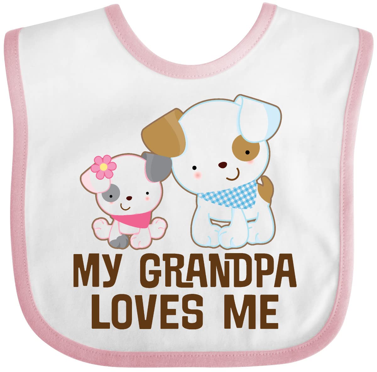 inktastic My Grandpa Loves Me Girls Baby Bib White and Pink 22fd0