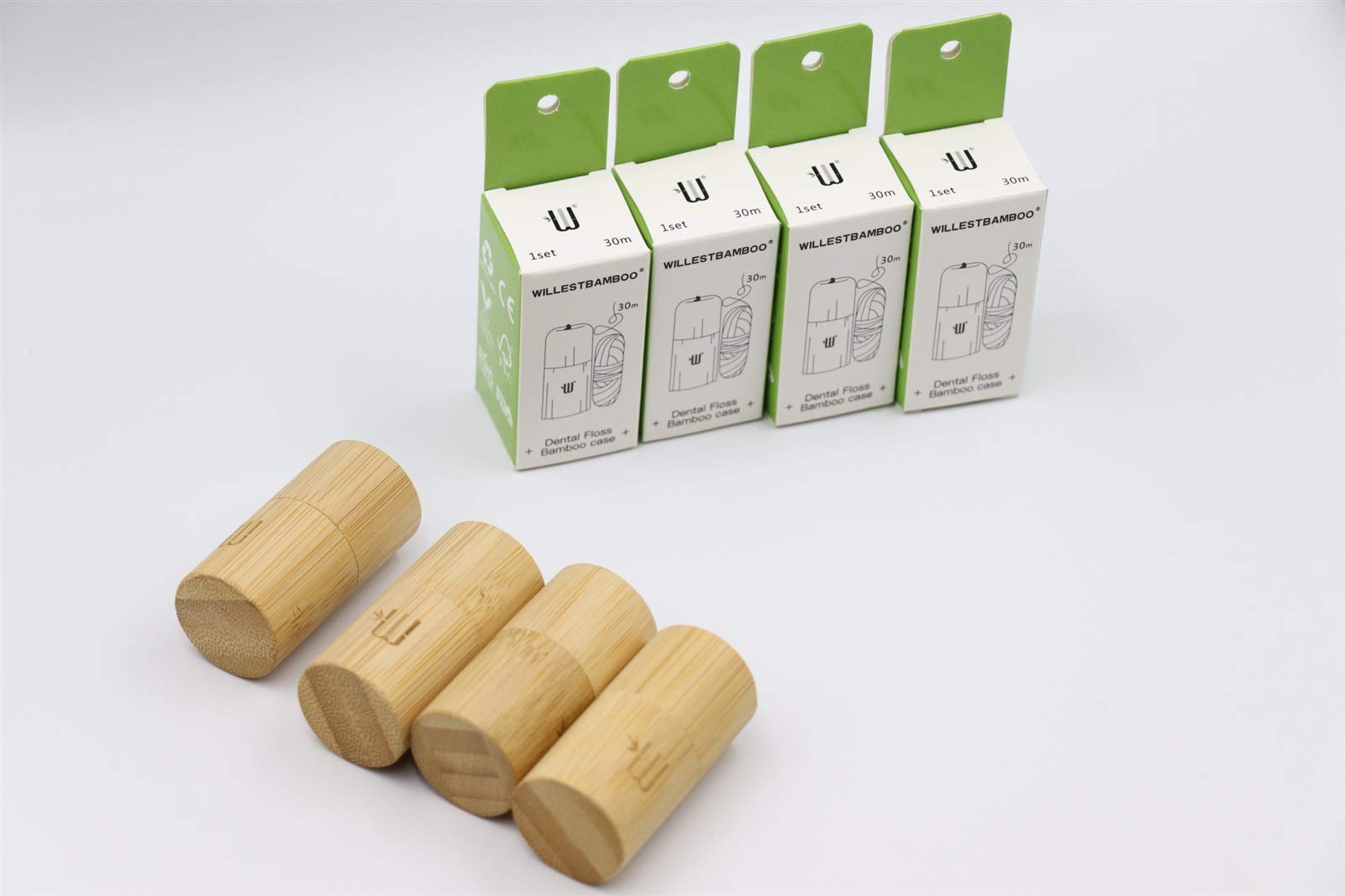 Dental Floss threaders 12PCS Biodegradable bamboo charcoal dental floss with refillable bamboo container | Free refill | Natural candle wax | 30M x 12| Corn and charcoal floss, | Environmental protect