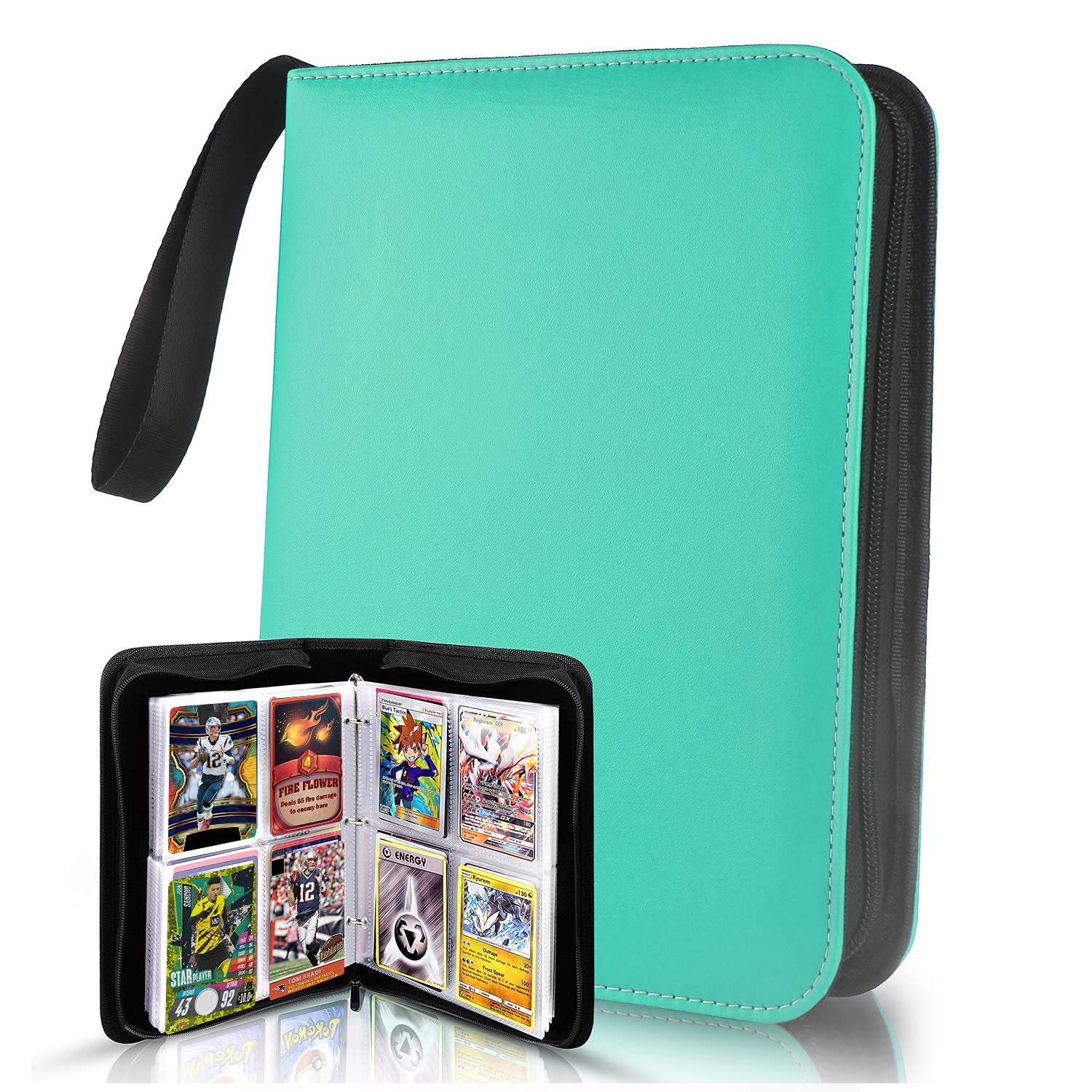 400 Pockets TONESPAC Card Binder Carrying Holder Compatible with Trading Cards Binder, Coupon Organizer Baseball Card Sleeves, Sports Cards (Teal)