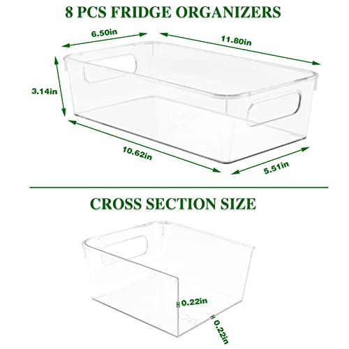 8 pack Refrigerator Organizer Bins, Organizer Bins with Handles, Fridge Organizer for Freezers, Kitchen Countertops and Cabinets, Food Grade BPA-free(Clear)