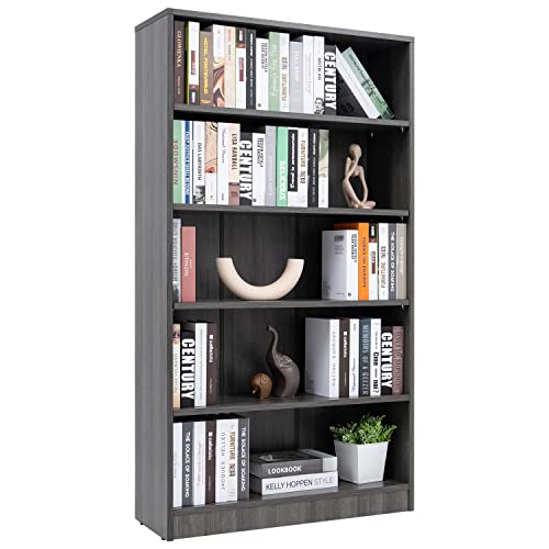 5-Shelf Wood Bookcase Freestanding Display Bookshelf for Home Office School (Grey,11.6" Depth*33" Width*59.8" Height)