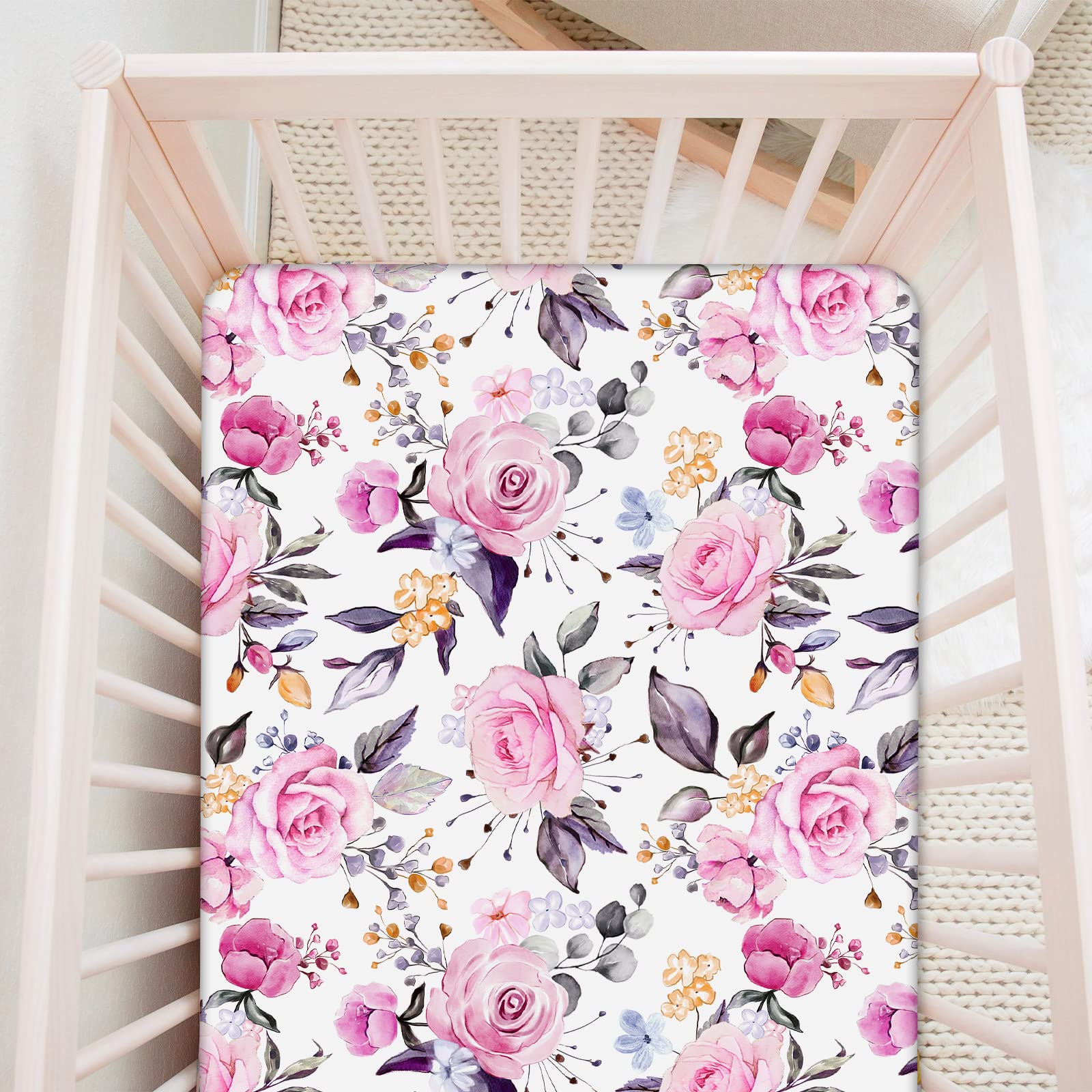 2 Pack of Floral Crib Sheets and Changing Pad Covers for Baby Girls Boys Universal Fit and Ultra Soft Stretchy Jersey Knit Fabric