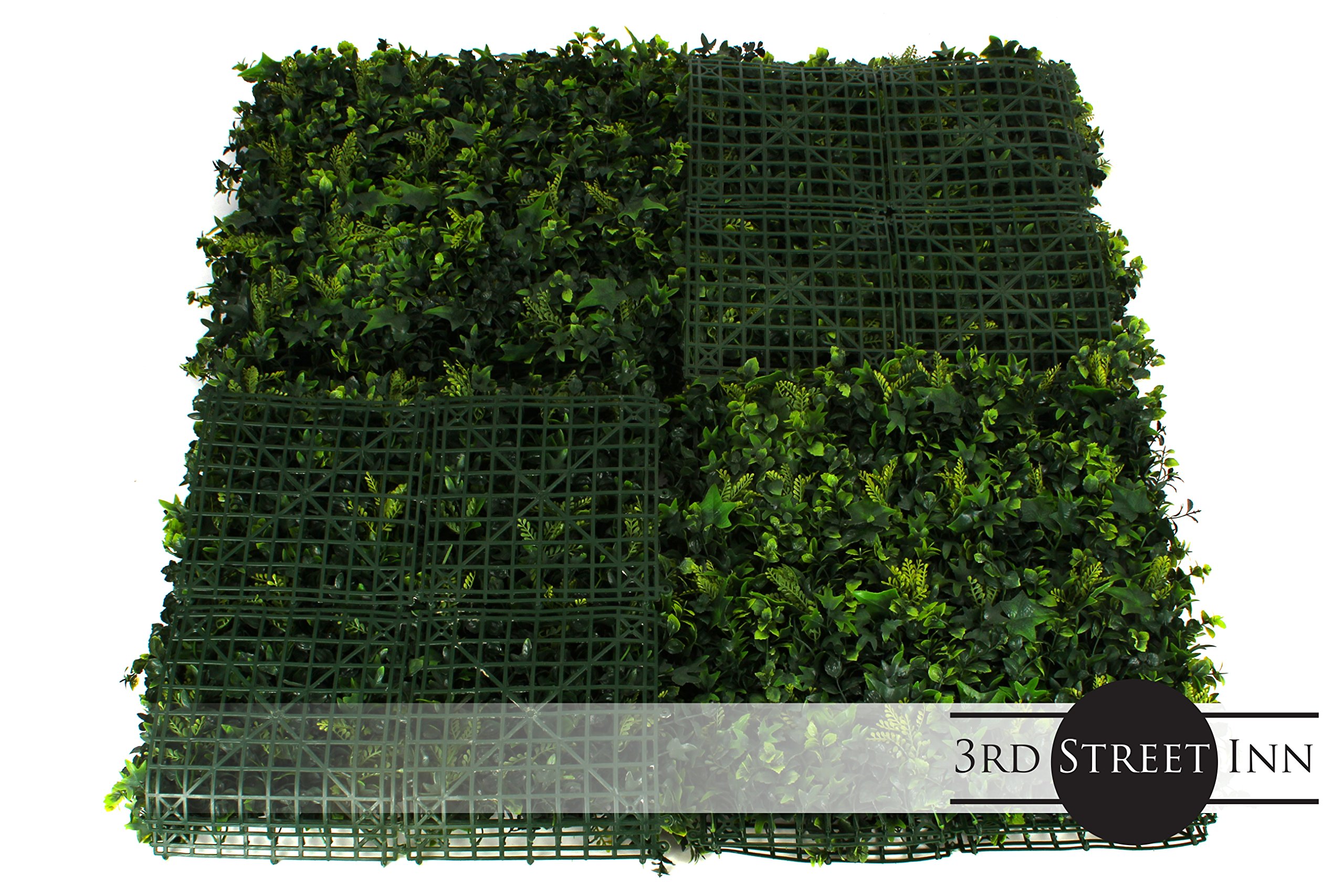 3rd Street Inn Greenery Panel - Artificial Hedge Wall - Fake Plant Wall Backdrop - Privacy Screen - Interlocking Panels - Indoor Outdoor Décor (12, English Garden)