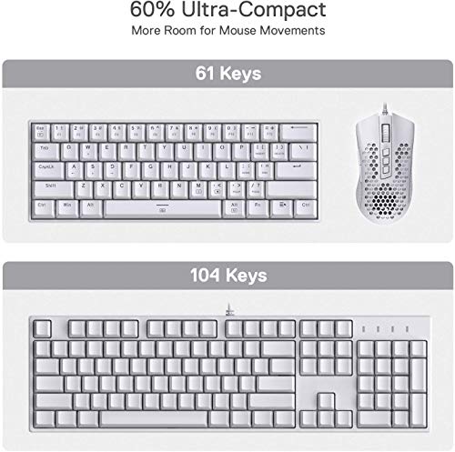 Redragon K630 Dragonborn 60% Wired RGB Gaming Keyboard, 61 Keys Compact Mechanical Keyboard with Tactile Brown Switch, Pro Driver Support, White