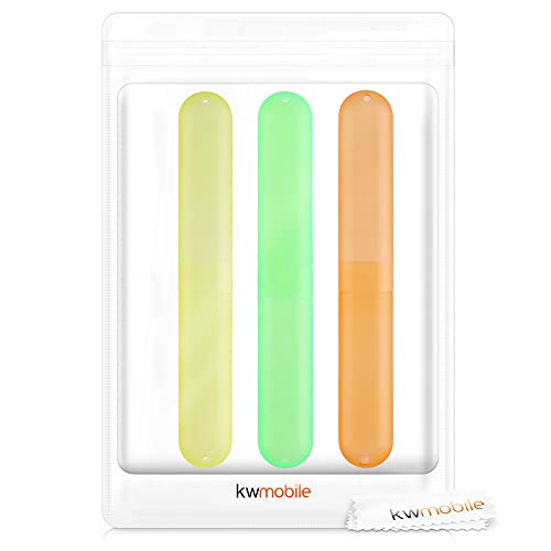 kwmobile Toothbrush Holder Travel Cases - Set of 3 Portable Plastic Tooth Brush Case Containers for Storage and Traveling - Yellow/Orange/Green