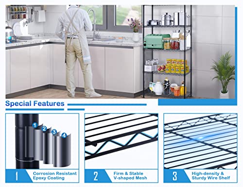 5-Tier Metal Wire Shelving Unit Kitchen Shelf Organizer Garage Storage Rack Utility Shelf Snack Shelf, NSF Certified Storage Shelves for Storage, Garage Shelving Kitchen Storage Shelf Pantry Shelves