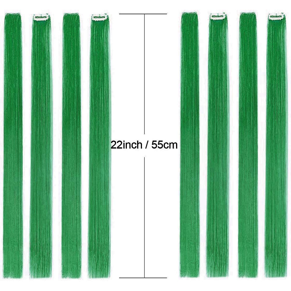 Colored Clip in Hair Extensions 22" 10pcs Straight Fashion Hairpieces for Party Highlights Green