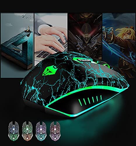Multimedia Knob Computer Mechanical Keyboard Sandblast Metal Panel,104-Keys Conflict Free Buttons Gaming Keyboard,Dazzle Colour on Both Side, Mouse+Mouse Pads (Black/Raionbow Backlit/Blue Switch)