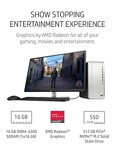 HP Pavilion Desktop, AMD Ryzen 7 4700G Processor, 16 GB of RAM, 512 GB SSD Storage, Windows 10 Home, Dual Display Support, Wireless Computer PC, for Gaming, Study, and Business (TP01-1160, 2020)