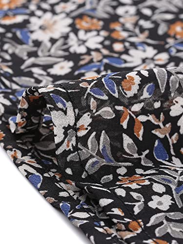 Allegra K Floral Blouse for Women's Short Sleeve Ruffled Tie Neck Blouse Small Black