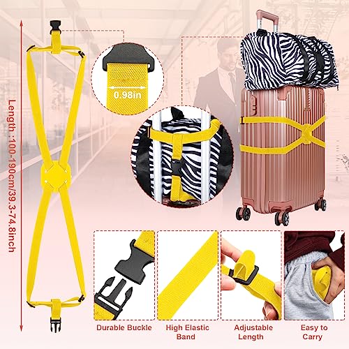 8 Pcs Luggage Straps Suitcase Belts Add A Bag Luggage Straps Elastic Adjustable Belt Suitcase Strap Belt Luggage Bungees for Add a Bag Suitcase Belt Travel Accessories for Connect Luggage (Yellow)