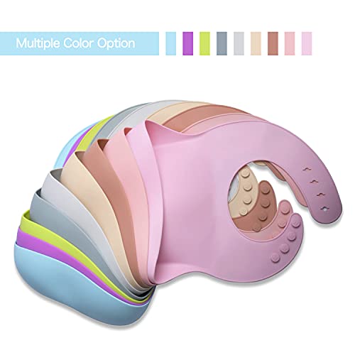 GODR7OY Silicone Baby Bib, BPA Free Waterproof Bibs, Adjustable 3PCS (Girls)