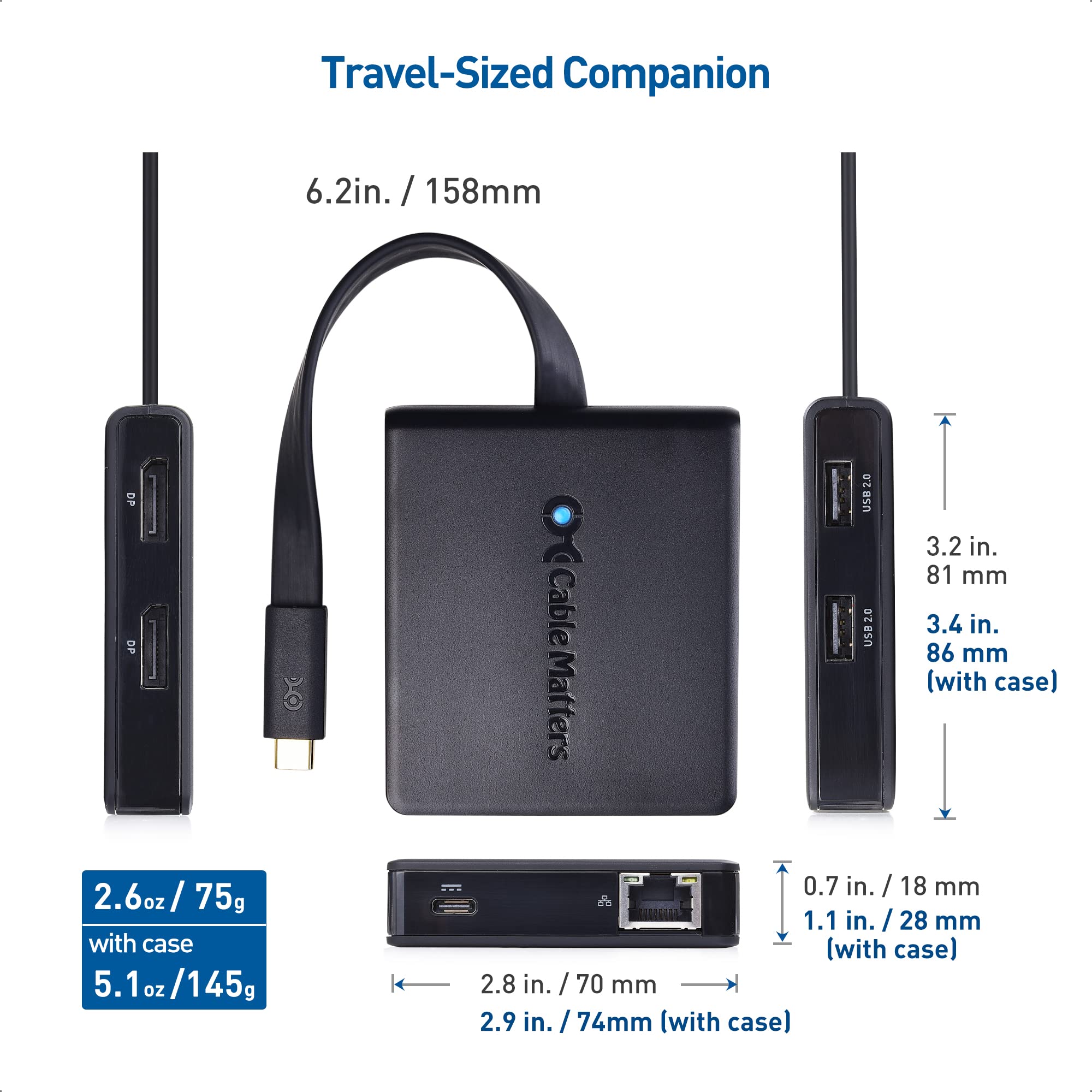 Cable Matters Dual Monitor USB C Hub (USB C Dock) with Dual 4K DisplayPort, 2X USB 2.0, Ethernet, and 60W Charging - Thunderbolt 4 / USB4 / Thunderbolt 3 Port Compatible for Windows and Linux