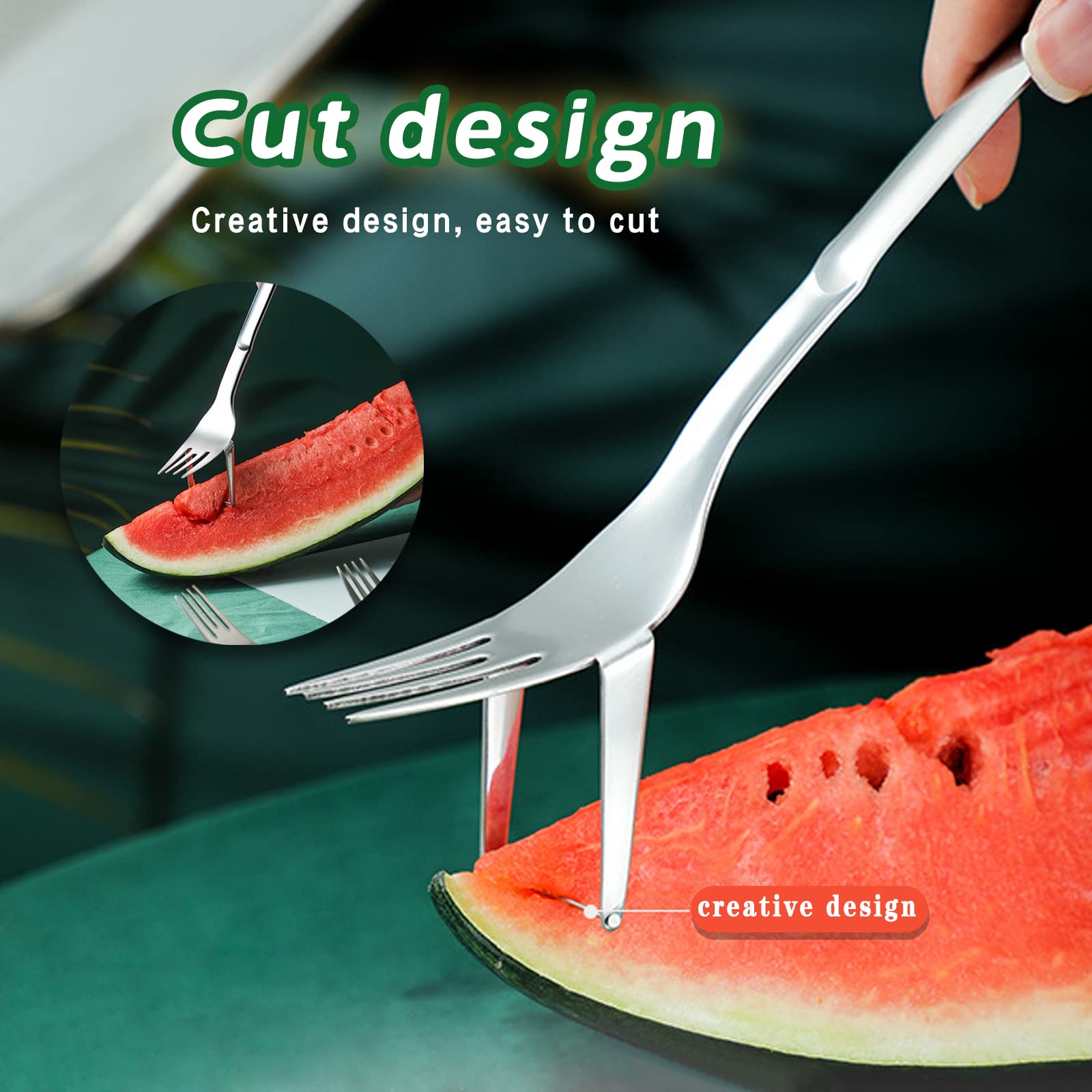 2 Packs 2-in-1 Watermelon Slicer Cutter & 4 Pieces Stainless Steel Fruit Fork, Watermelon Fork Slicer Artifact, Summer Watermelon Cutting Tool for Family Parties Camping