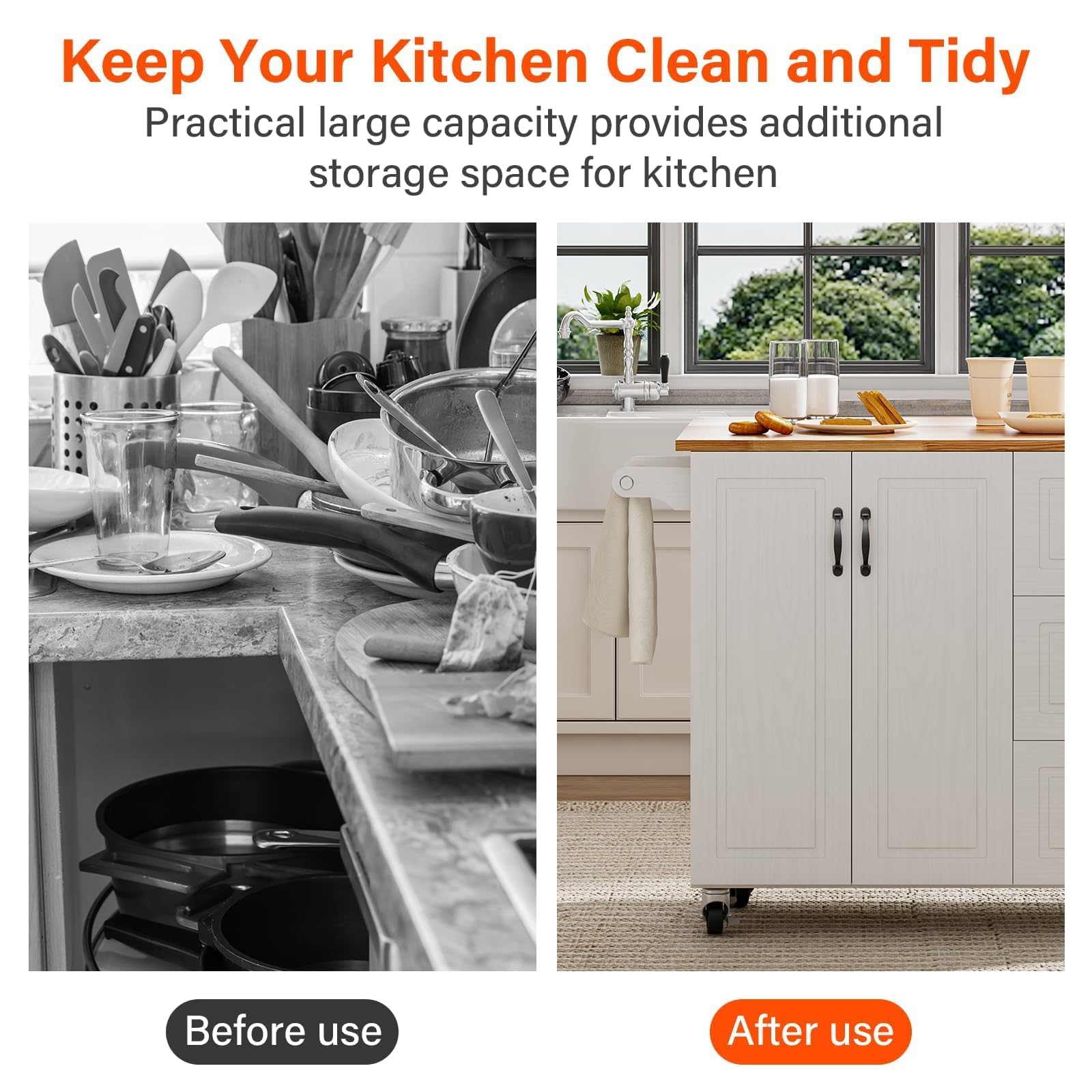 4 EVER WINNER Kitchen Island Cart with Drop Leaf & 3 Drawers, 43β Kitchen Island with Storage Cabinet on Wheels, Spice Rack, Towel Rack, Rolling Kitchen Island Table Breakfast Bar for Kitchen, White