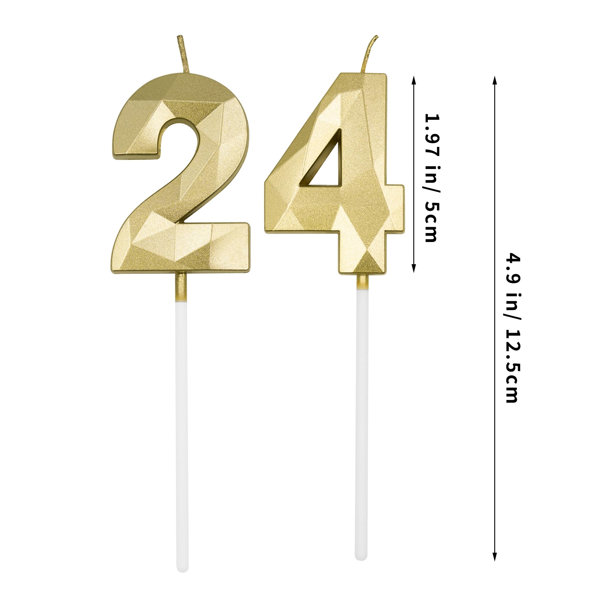 24th & 42nd Birthday Candles for Cake, Gold Number 24 42 3D Diamond Shaped Candle Birthday Decorations Party Supplies for Women or Men