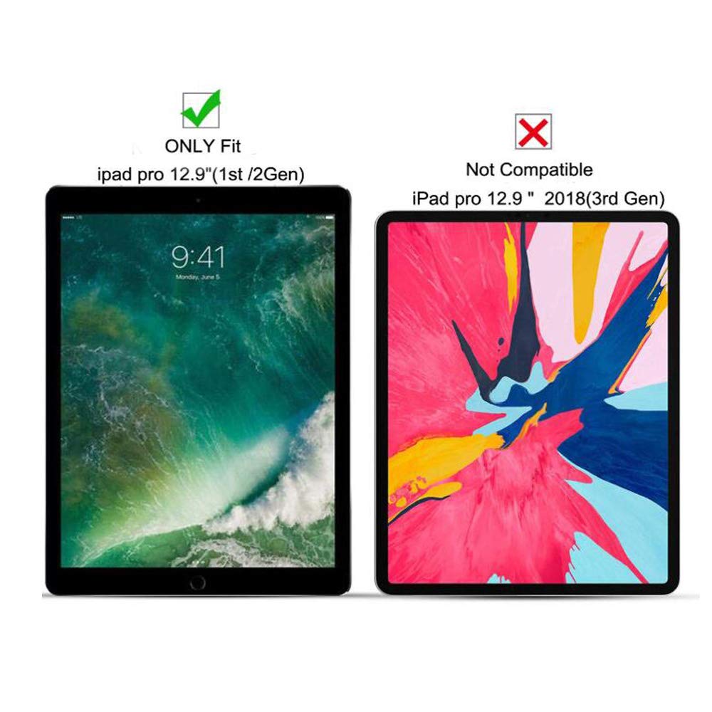 casefromme for iPad Pro 12.9 Keyboard Case,Slim Lightweigh Folio Shell Protective Stand Leather Cover for iPad Pro 12.9 inch 1st & 2nd Generation(2015 & 2017 Black