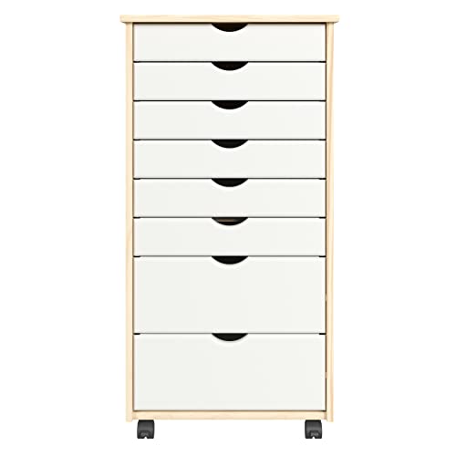Adeptus Original Roll Cart, Solid Wood, 6+2 Drawer Extra Wide Drawers Roll Carts, White