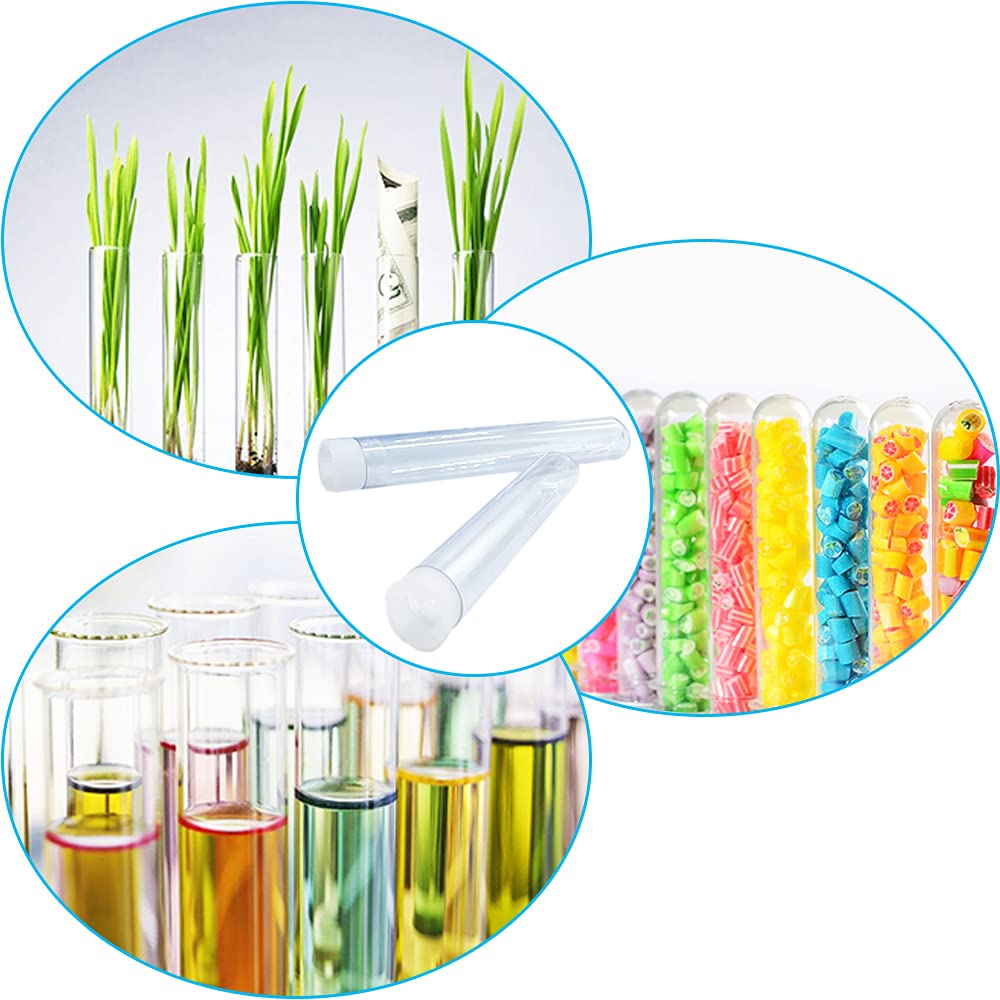 50Pcs Clear Plastic Test Tubes with Rack,16 x 100mm Tube with Caps and 50 Holes Tubes Rack,Test Tube Set for Scientific Experiments,Candy,Beads,Liquid Storage,Party Decor