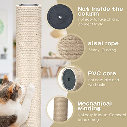 6 Pack Cat Scratching Post Replacement, White Hemp Rope Refill Scratching Post Cat Tree DIY Spare Cat Scratcher Large Cat Tower Refurbishment for Indoor Cats with M8 Screws, 3.5 x 15.8 Inches