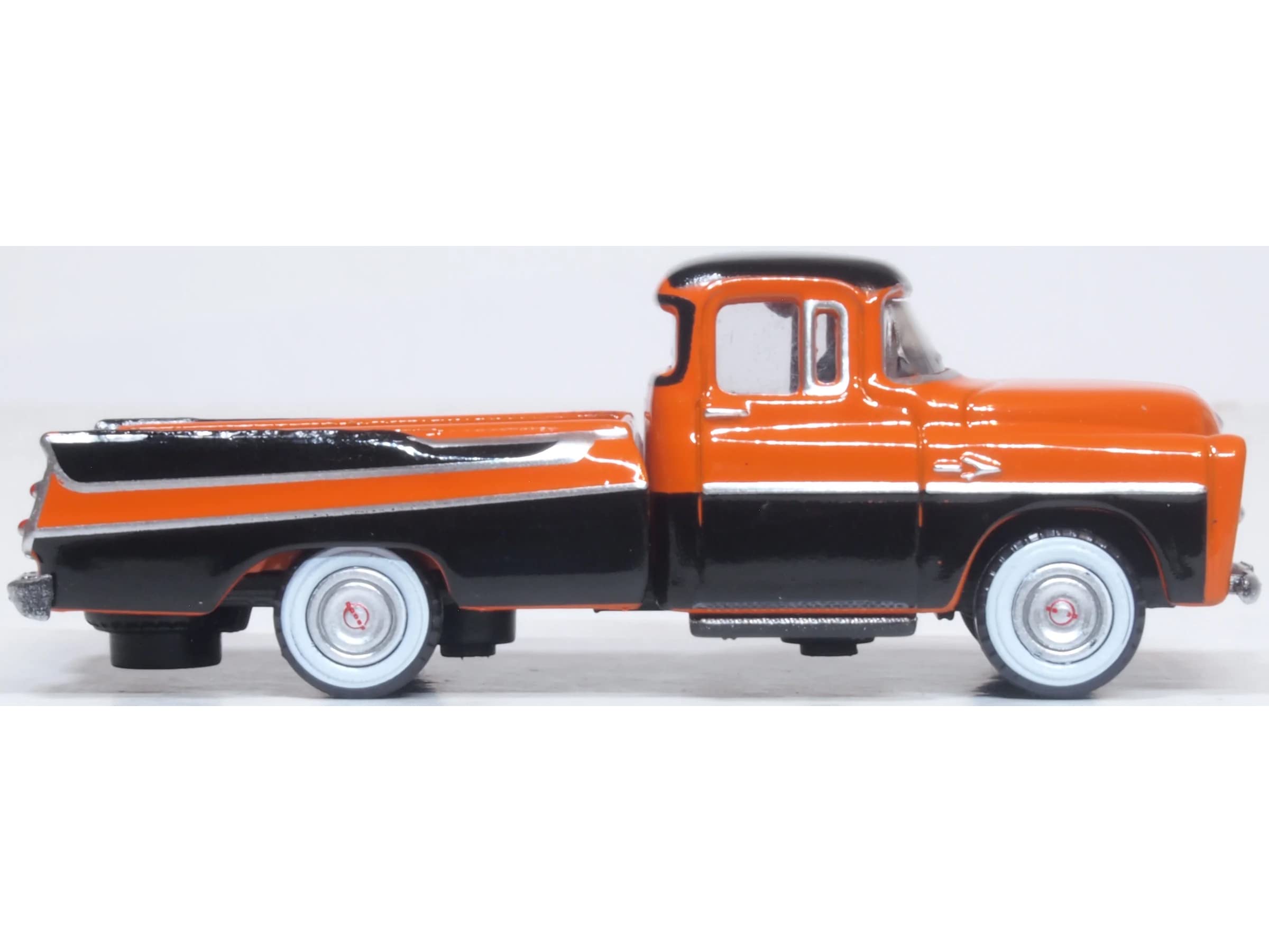 1957 D100 Sweptside Pickup Truck Omaha Orange and Jewel Black 1/87 (HO) Scale Diecast Model Car by Oxford Diecast 87DP57004