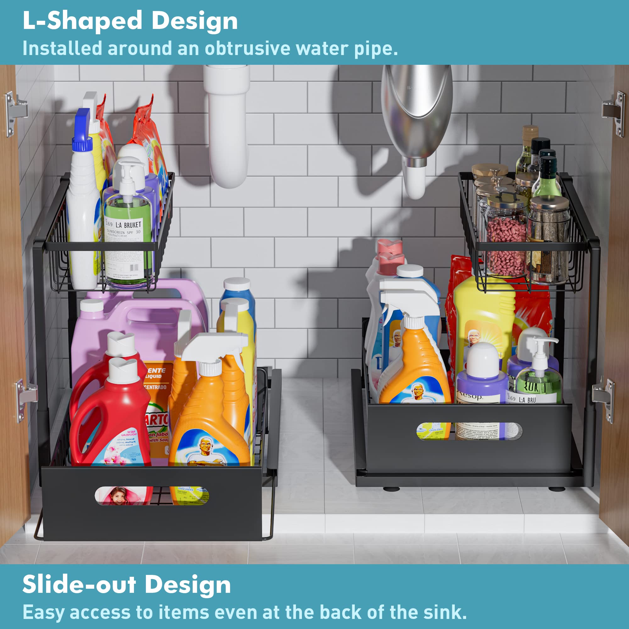2 Tier Under Sink Organizers and Storage for Bathroom Kitchen Cabinet,Under Cabinet Storage,Bathroom Organizer Countertop with Pull Out Cabinet Organier