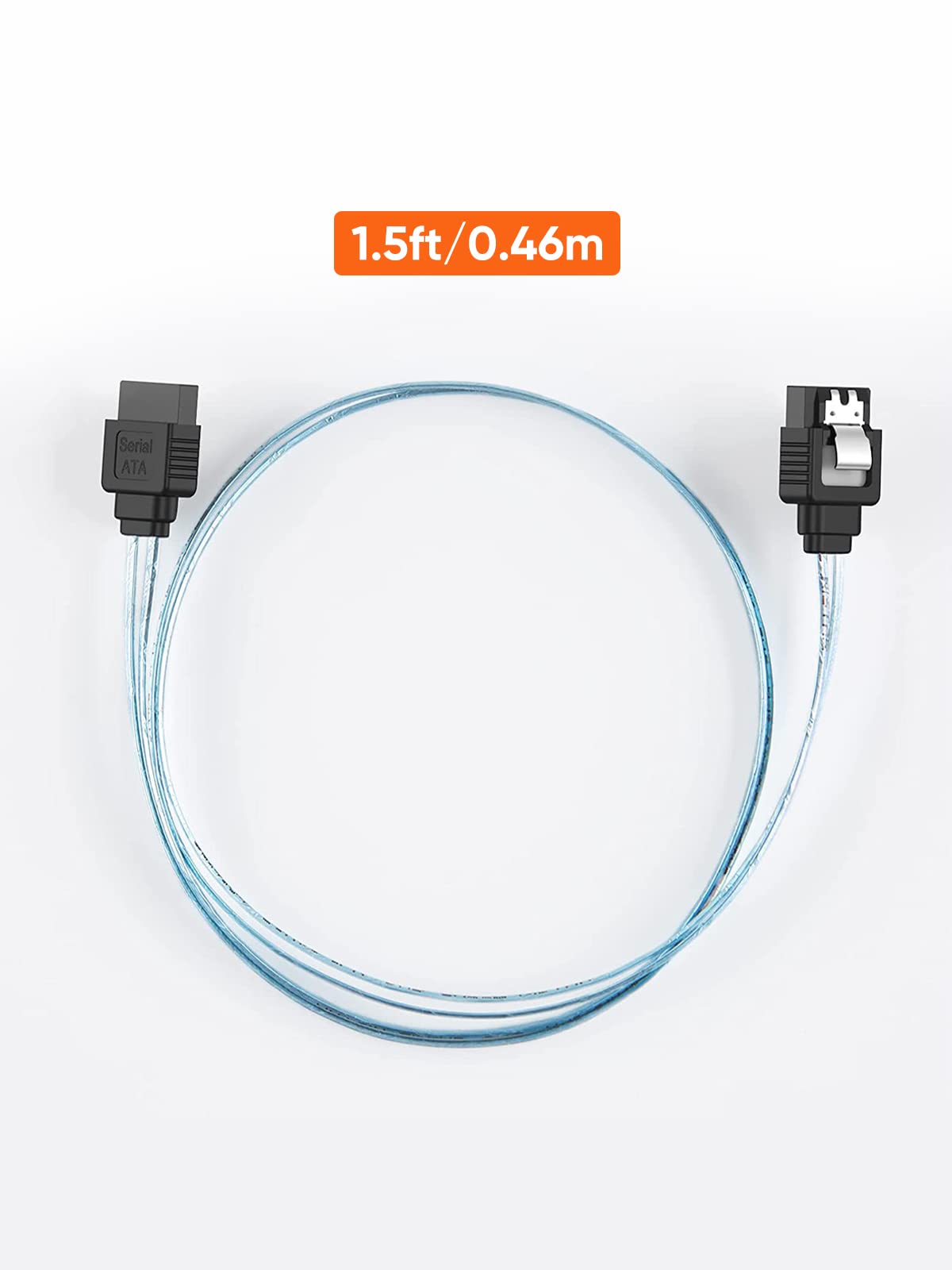 CableCreation SATA III Cable, [5-Pack] 18-inch SATA III 6.0 Gbps 7pin Female Straight to Straight Angle Female Data Cable with Locking Latch, 1.5 FT Blue