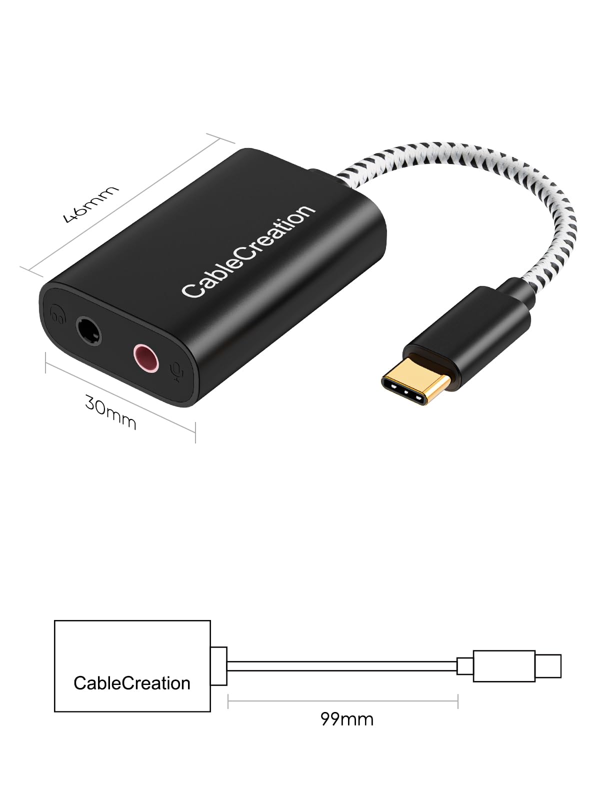 CableCreation Type C External Sound Card with 3.5 mm Audio Jack, USB-C Microphone Headphone Adapter Compatible with MacBook Pro, iMac, iPad Pro 2020, iPhone 16/15, Galaxy S24/ S23/ S22/ S21+