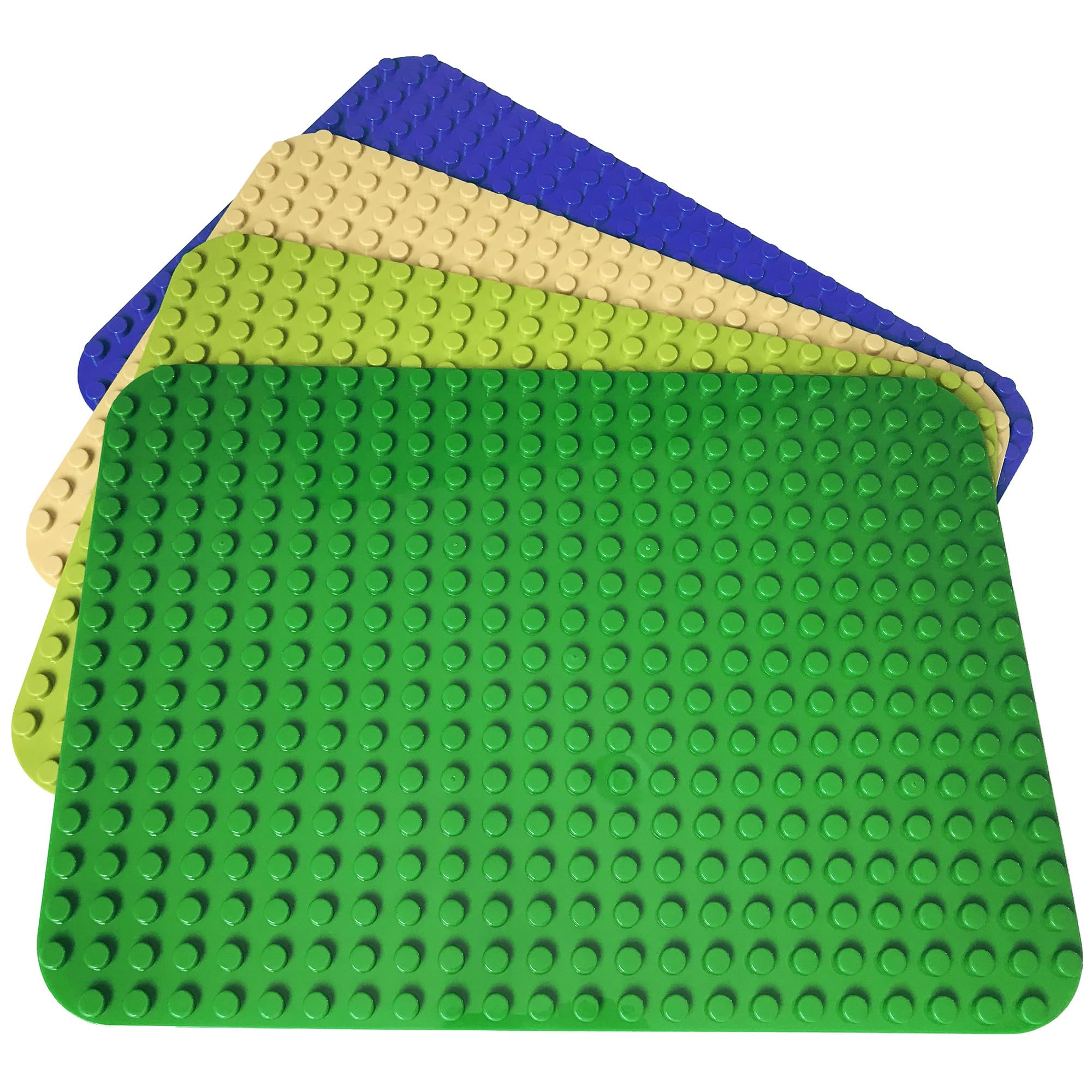 Apostrophe Games Large Building Blocks Base Plates Compatible with All Major Brands – 15 x 10 Inches for Construction Bricks – 4-Pack Multicolor for Table and Floor Use, STEM Learning