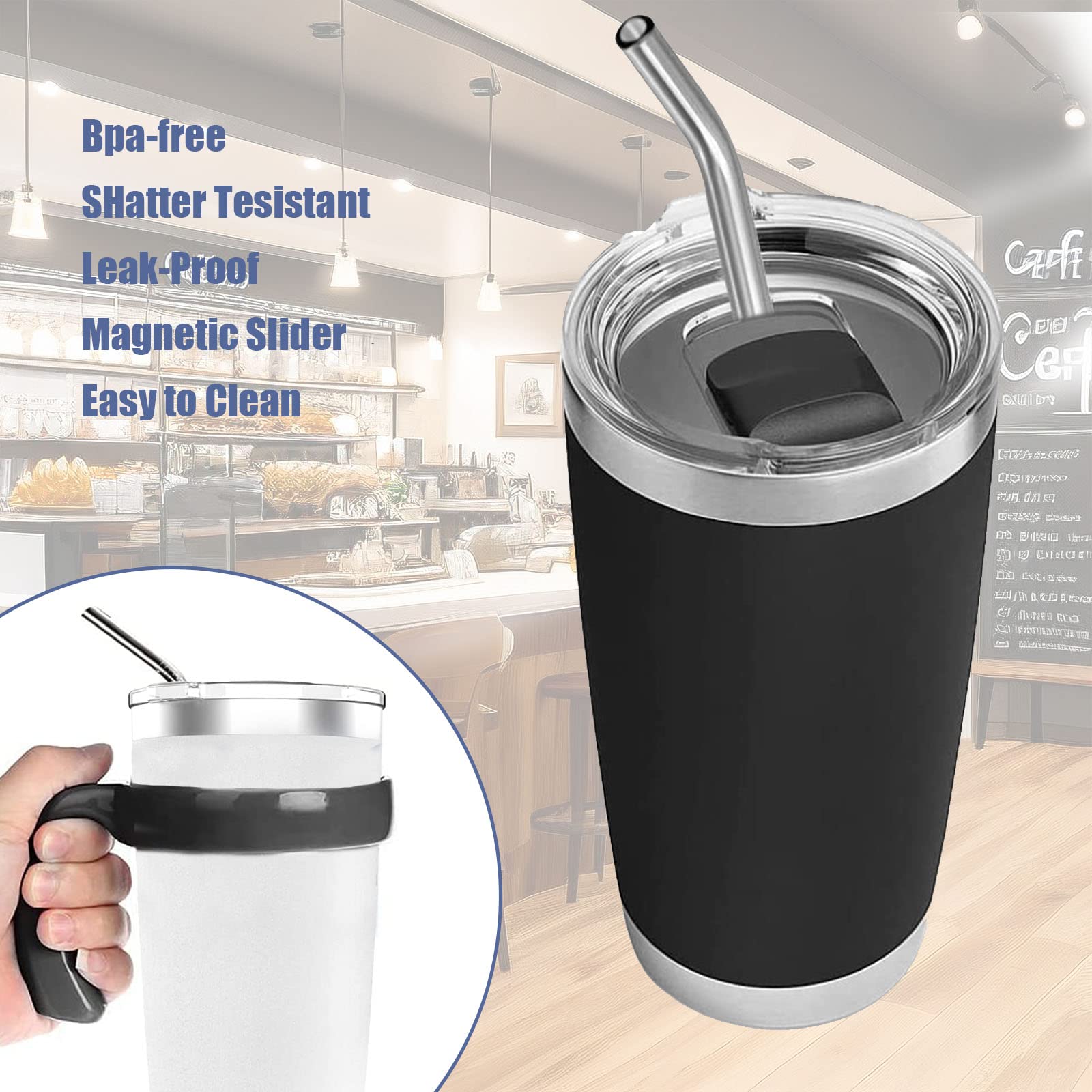 20 oz Magnetic Tumbler Lid and Handle - Compatible with Yeti Rambler, Ozark Trail, Sic Magnum Steel