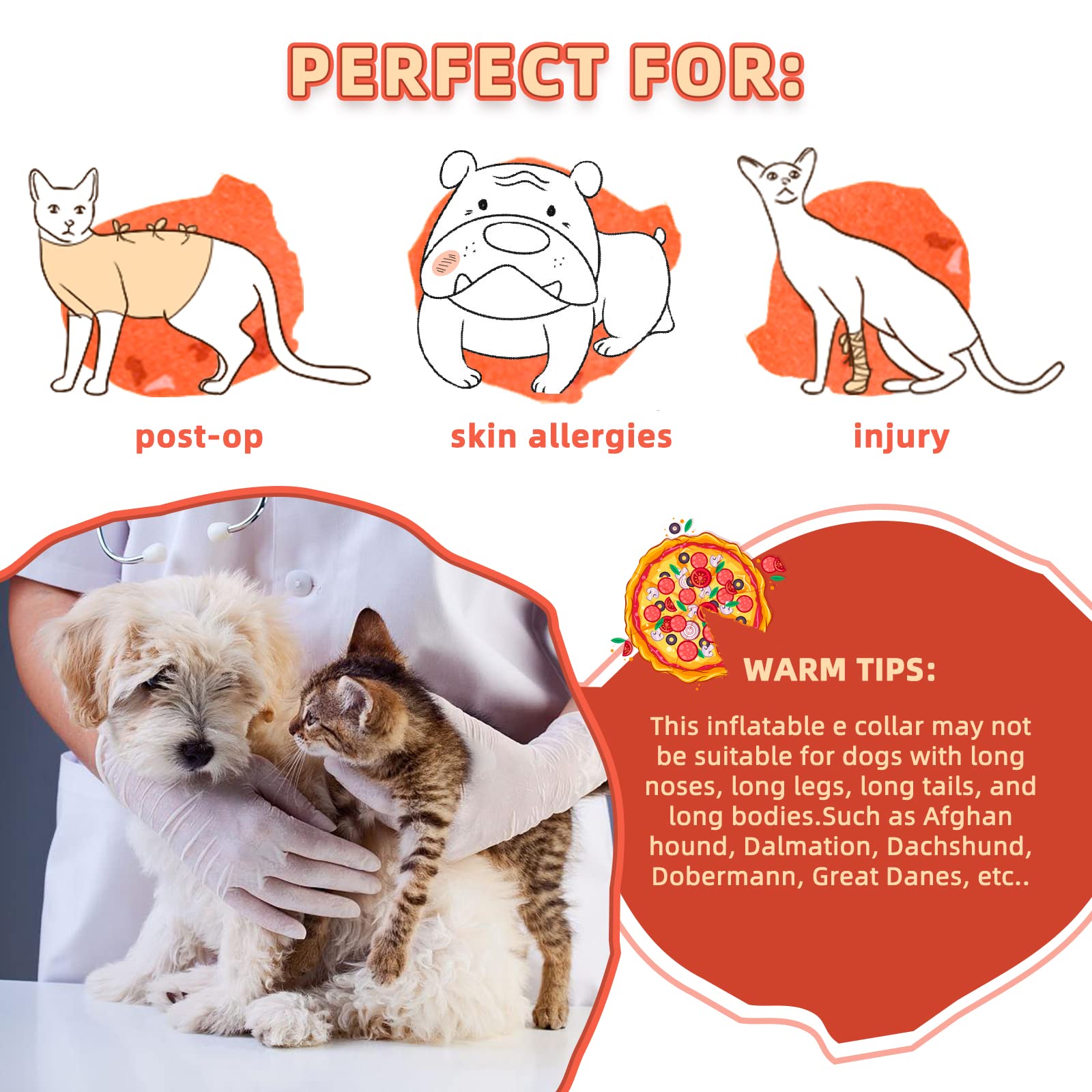 Inflatable Dog Cone Collar,Soft Protective Collar for Dogs and Cats Recovery Pet Cone, E-Collar Dog Neck Pizza Dog Cone After Surgery(No Pump)