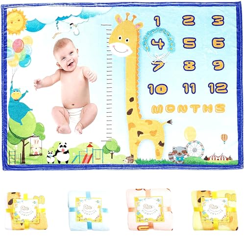 Baby Monthly Milestone Blanket - Large 60"x40" Memory Blanket w/Growth Tracker, Soft Fleece First Year for Girl, Boy, Monthly Nursery Swaddling Blankets for Newborn Beautiful Shower Gift