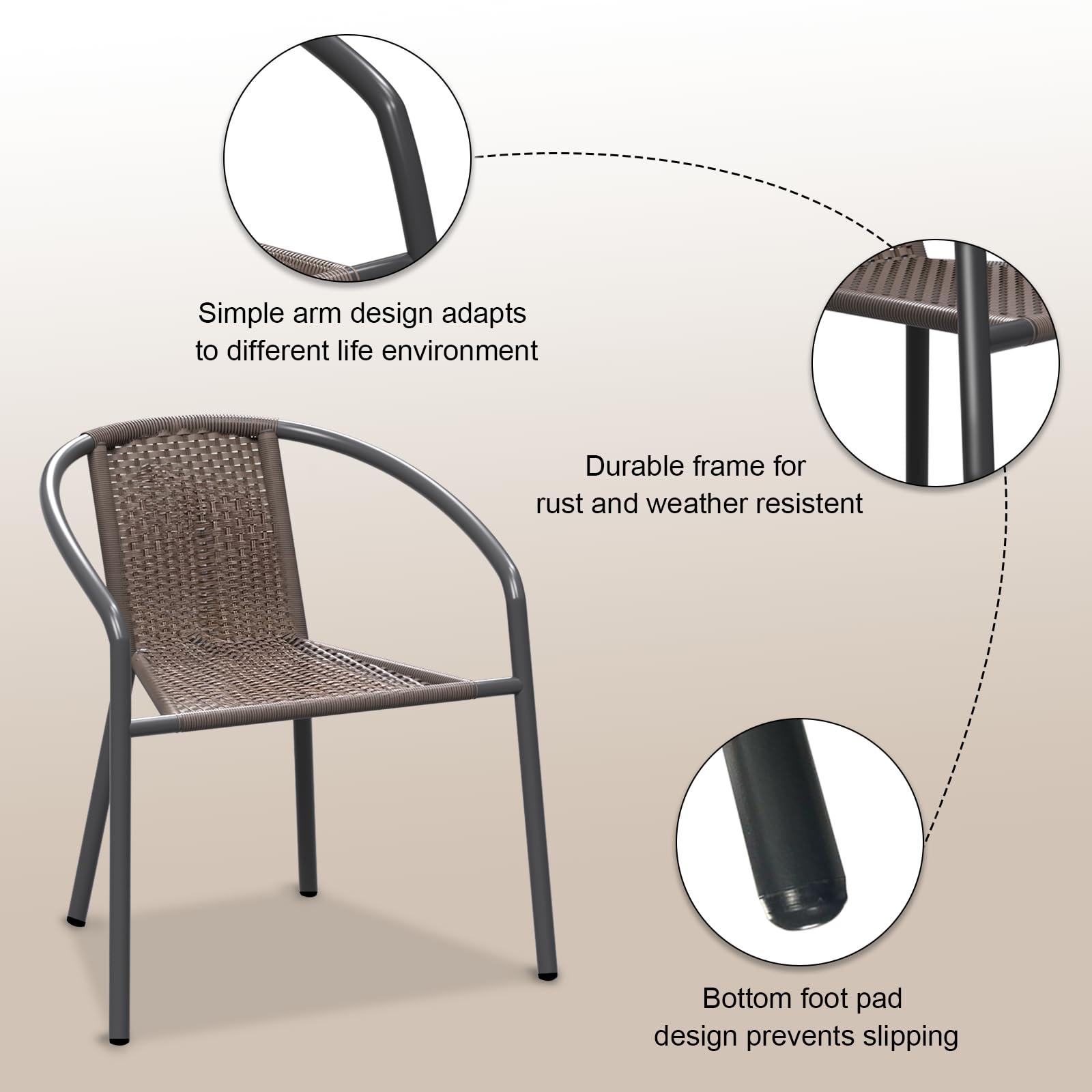 4-Piece Rattan Indoor-Outdoor Restaurant Stack Chair Versatile and Stylish Seating for Camping, Beach, Garden, Pool, Backyard, Deck(Brown)