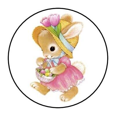 30PCS Cute Easter Bunny Envelope Seals Labels Stickers 1.5" Round Basket Flowers, Easter Stickers for Kids, Easter Bunny Stickers