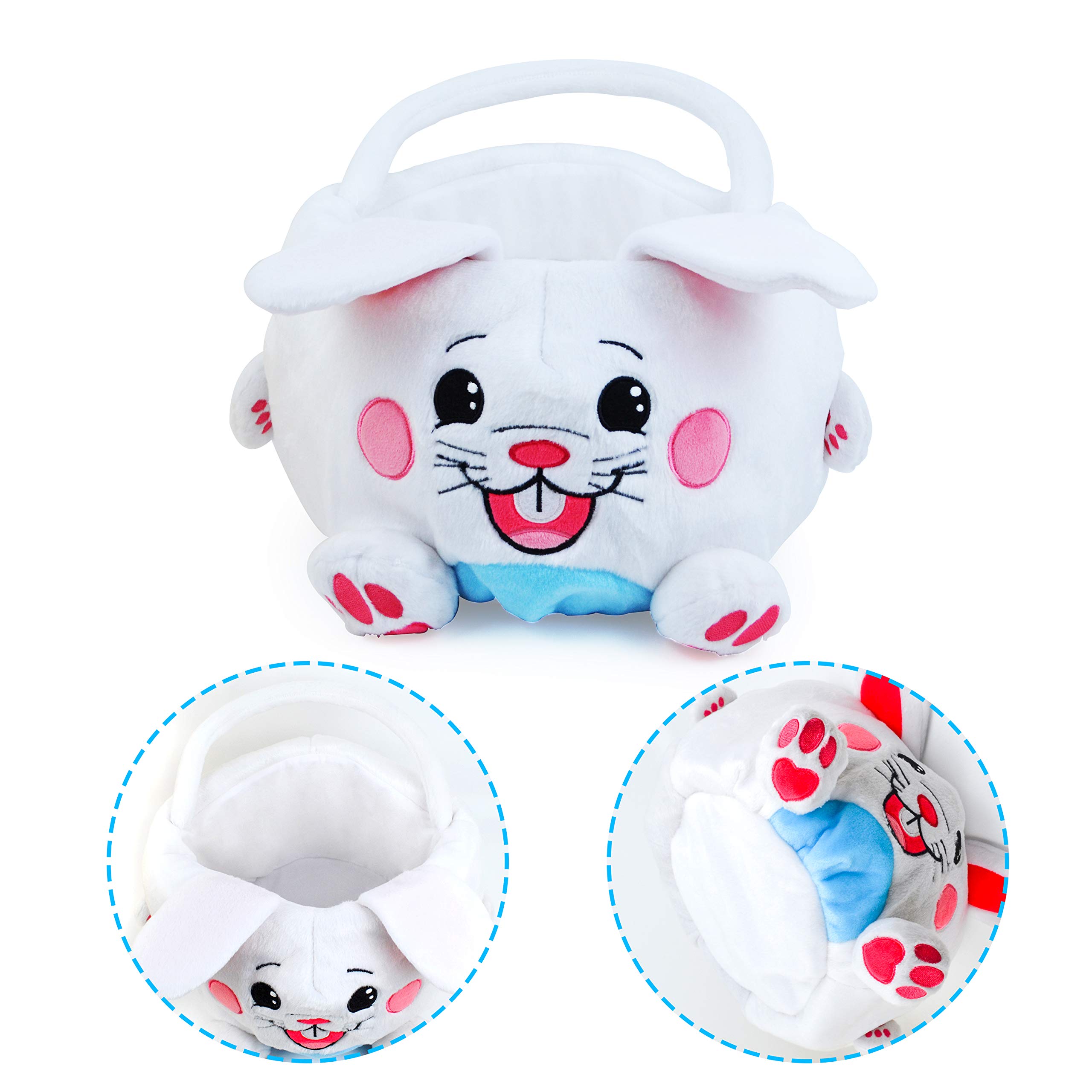 JOYIN 2 Packs Easter Plush Basket Set for Easter Eggs Hunt, Easter Bunny Basket Gift Baskets Bags for Kids, Kids Easter Party Favor (Yellow, White)