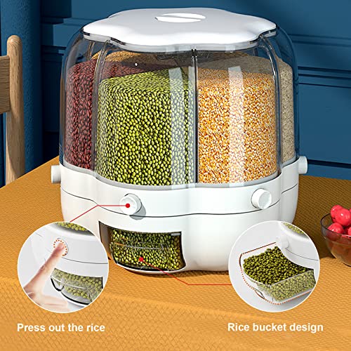 AHOUGER Grain Cereal Lentil Dispenser, Upgrade 360° Rotating Cereal Dispenser Food Dispenser with Lid Moisture Resistant Household, Dispenser Container for All Beans, Barley, Millet, Rice