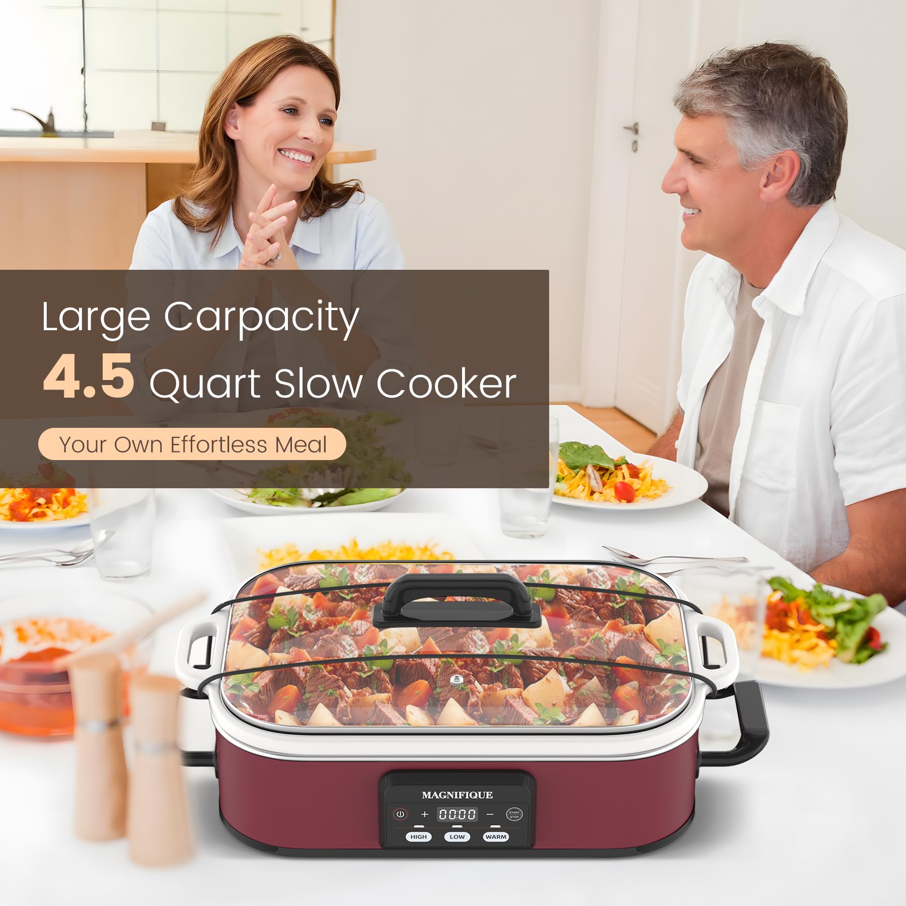 4-Quart Slow Cooker with Casserole Manual Warm Setting - Perfect Kitchen Small Appliance for Family Dinners, Dishwasher Safe Crock, Red