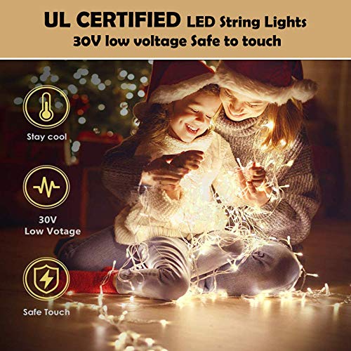 XUNXMAS 33ft 100 LED String Lights Indoor Outdoor, Super Bright Warm White Christmas Lights with 8 Lighting Modes, Extendable Waterproof Fairy Lights for Bedroom Patio Party Christmas Tree Decor