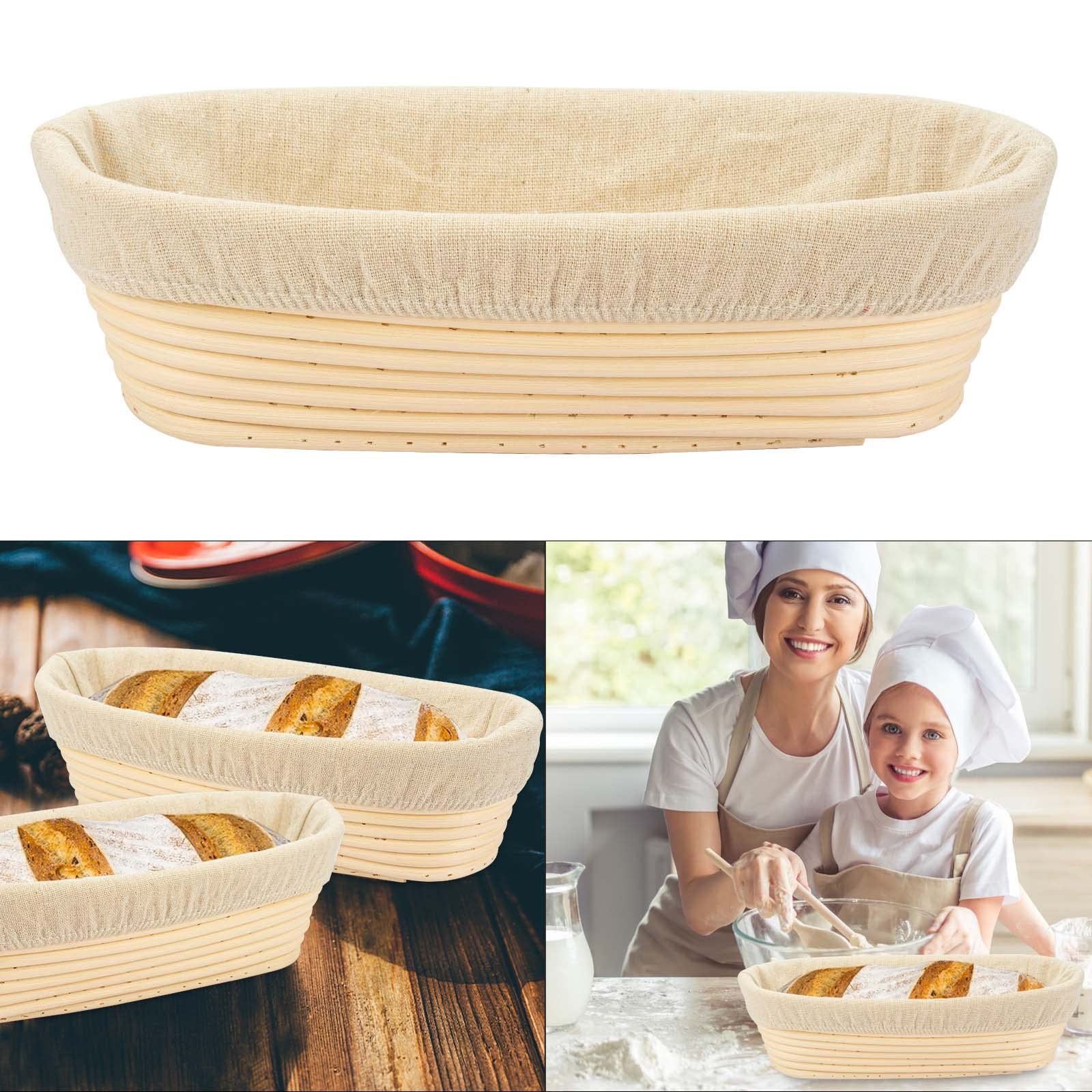2 PCS 10 inch Oval Long Banneton Brotform Bread Dough Proofing Rising Rattan Basket & Liner for Professional & Home Bakers