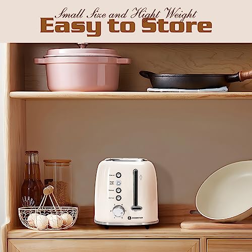 Aigostar Toaster 2 Slice, Retro Extra-Wide Slot Toasters Best Rated Prime for Toasting Bagels, Breads, Waffles & More, Cancel, Defrost & 6 Browning, Removable Crumb Tray, Stainless Steel, Cream White